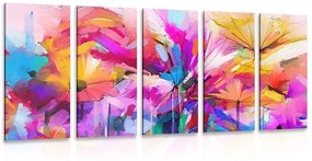 5-dílný obraz abstraktní barevné květy - 200x100 cm