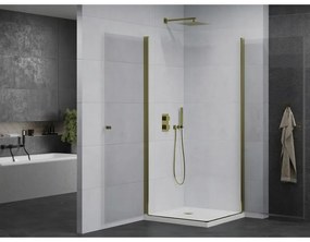 Mexen Pretoria Duo sprchový kout s otočnými dveřmi 70 x 70 cm, Průhledné, Zlatá + sprchová vanička Flat - 852-070-070-50-02-4010