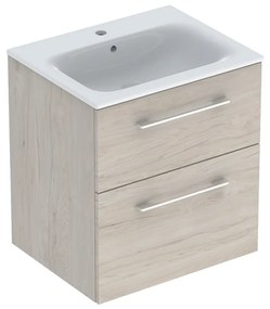 Geberit Selnova Square - Umyvadlová skříňka 635x588x480 mm, s umyvadlem, 2 zásuvky, světlý ořech hickory 501.239.00.1