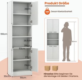 Costway 190 cm vysoká kuchyňská skříň, úložná vysoká s dvířky, černý