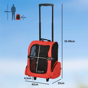 PawHut Pet Carrier Kart 2 v 1 Batoh 42x25x55 cm pro domácí mazlíčky Psy Kočky Červená