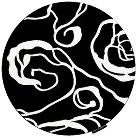 Kulatý koberec HAMPTON Rosa růže, květiny černý velikost kruh 140 cm | krásné koberce cz