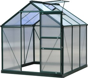 Outsunny Polykarbonátový Zahradní Skleník 3.65m² Hliníkový Zahradní Skleník 190 x 192 x 201cm UV-odolný, s Vyztuženým Základem, Okapy, Střešním Oknem