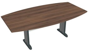 Stůl jednací sud 200 cm - Hobis Cross CJ 200 Dekor stolové desky: ořech, Dekor lamino podnože: šedá, Barva nohou: černá