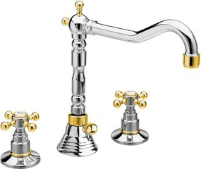 Reitano Rubinetteria Reitano Rubinetteria, ANTEA tříprvková umyvadlová baterie s retro hubicí, s výpustí, chrom/zlato, 3222