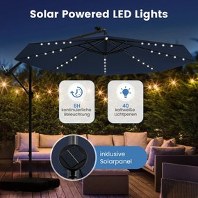 Costway Ø 300 cm konzolový deštník se 40 solárními LED světly a pytli s – modrý