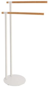 Stojan na ručníky White Bamboo, bílá/s dřevěnými prvky, O
