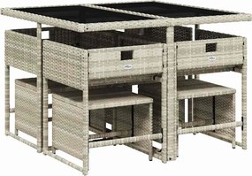 9dílný zahradní jídelní set s poduškami světle šedý polyratan 3278086