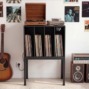 Costway Stojan na gramofon s integrovanou nabíjecí stanicí a 4 přepážkami