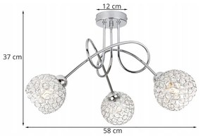 Stropní svítidlo CRYSTAL, 3x stříbrné křišťálové stínítko, CH