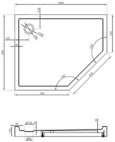 Mexen Flow+, pětiúhelníková sprchová vanička, levá, 100 x 80 cm, bílá lesklá, 46P108010LH