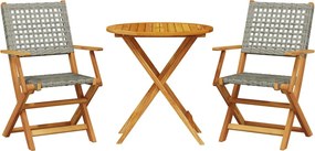 3dílný bistro set šedý polyratan a masivní dřevo 3281851