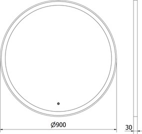 Mexen Esso, kulaté LED podsvícené koupelnové zrcadlo 90 cm, 6000K, topná podložka proti zamlžování, zlatý rám, 9825-090-090-611-50