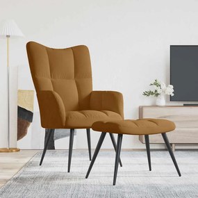 Relaxační křeslo se stoličkou hnědé samet 328092