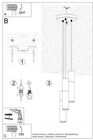 Závěsné svítidlo Borgio, 3x betonové/černé kovové stínítko,