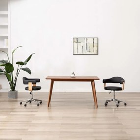 Otočná kancelářská židle černá ohýbané dřevo a umělá kůže - Default Title