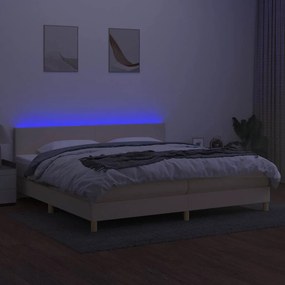 Box spring postel s matrací a LED krémová 200x200 cm textil 3133586
