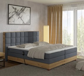 Elektrická polohovací postel, boxspring, tmavě šedá/dub artisan, 180x200, TIANA