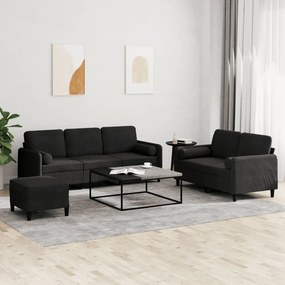 3dílná sedací souprava s polštáři černá samet 3202049