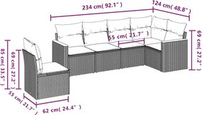 6dílná zahradní sedací souprava s poduškami černá polyratan 3226013