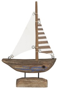 IB LAURSEN Dřevěná dekorace Ship Nautico White/Striped Blue, modrá barva, bílá barva, přírodní barva, dřevo, kov