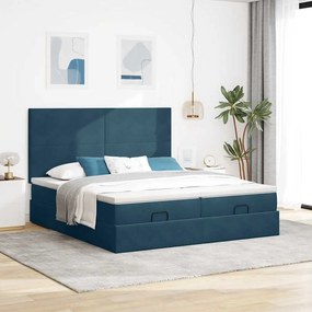 Osmanský rám postele s matrací tmavě modrý 200x200cm samet 3313764