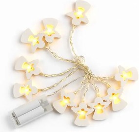 LED světýlka na baterie, dřevění andílci, 2 m, teple bílá, 10 diod, čirý kabel, IP20 interiér, 2 × AA