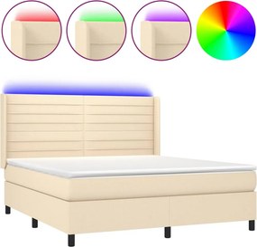 Box spring postel s matrací a LED krémová 180x200 cm textil 3138418
