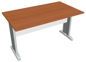 Stůl jednací rovný 140 cm - Hobis Cross CJ 1400 Dekor stolové desky: třešeň, Dekor lamino podnože: bílá, Barva nohou: Stříbrná