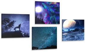Set obrazů tajemný vlk - 4x 40x40 cm