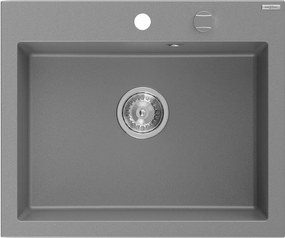 Mexen Elix, 1-komorový granitový dřez 600 x 500 mm, šedý, chromový sifon - 6525601005-71