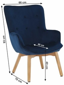 Designové křeslo, modrá Velvet látka, FODIL