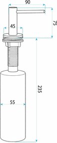 Vestavný dávkovač mýdla/saponátu REA DEX, 300 ml, titan