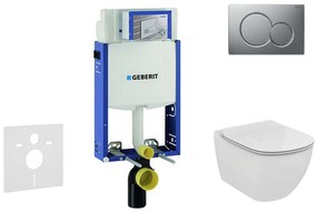 Geberit Kombifix - Modul pro závěsné WC s tlačítkem Sigma01, matný chrom + Ideal Standard Tesi - WC a sedátko, Aquablade, SoftClose 110.302.00.5 NU3