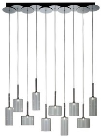 Axolight Spillray 10, závěsné svítidlo z šedého kouřového skla, LED 10x1,5W G4 délka 104,5cm