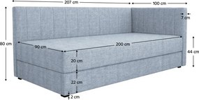 Válenda s úložným prostorem, 90x200, světle modrá, LUIZA Kondela 0000420661