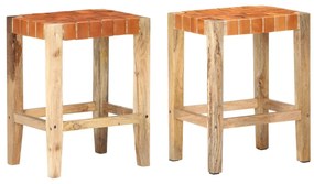 Barové stoličky Robust - 2 ks - pravá kůže - 60 cm | hnědé