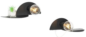Sada 2 moderních nástěnných svítidel černé barvy s USB - Valerie