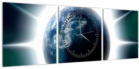 Obraz ozářené planety (s hodinami) (90x30 cm)