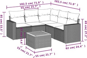 6dílná zahradní sedací souprava s poduškami černá polyratan 3224116
