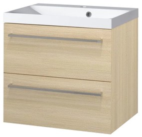 Mereo, Bino, koupelnová skříňka s umyvadlem z litého mramoru 61 cm, dub Sand Barbera CN630M