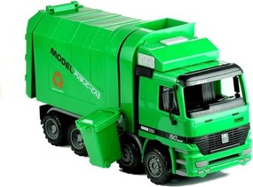 LEAN Toys Velké zelené popelářské auto s otevíracím a připínacím košem