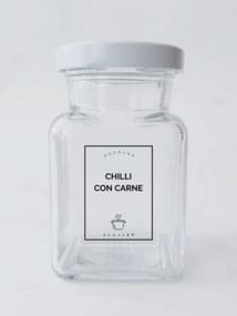 Samolepka na kořenky CHILLI CON CARNE průhledná 3 × 4 cm tučné písmo