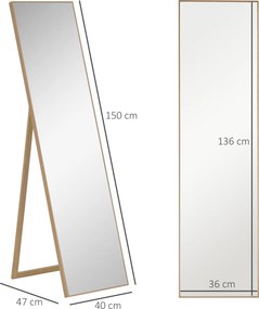HOMCOM celotělové zrcadlo s podstavcem, volně stojící, 40 cm x 150 cm, přírodní