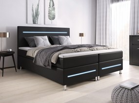 Boxspring postel SEJOUR bez úložného prostoru s LED, eko kůže Velikost postele: 140 × 200 cm, Barva EKO kůže: Černá EKO kůže, Výběr matrace:…