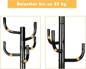 Costway Věšák na kabáty s 8 háčky stojánek na bundu z kovu černé barvy, černý