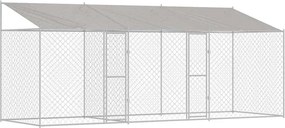 Psí klec s střechou Stříbrná 600 x 200 x 256 cm Ocel a PE 3368304