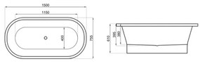 Polimat Akrylátová volně stojící vana Amona New 150x75 Barva: Bílá/černá mat, Rozměry (cm): 150x75