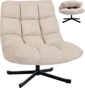 HOMCOM křeslo do obývacího pokoje bez opěrek, otočné o 360°, voděodpudivá tkanina chenille, široký sedák, 75 x 95 x 90 cm, krémová