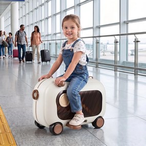 Costway Pojízdný batolecí kufr s kolečky, sklopnými bočními pedály a – hnědý